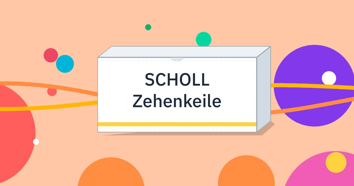 Symbolbild: Packung mit der Aufschrift SCHOLL Zehenkeile (PZN 20613992) – Verfügbarkeit und Bezug in Apotheken in Frankfurt am Main
