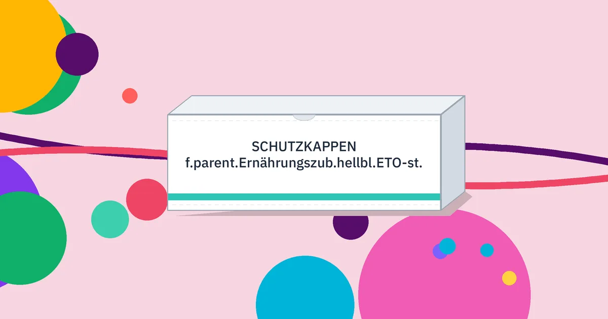 Symbolbild: Packung mit der Aufschrift SCHUTZKAPPEN f.parent.Ernährungszub.hellbl.ETO-st. (PZN 19447465) – Verfügbarkeit und Bezug in Apotheken in Frankfurt am Main