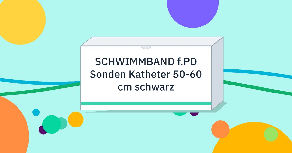 Symbolbild: Packung mit der Aufschrift SCHWIMMBAND f.PD Sonden Katheter 50-60 cm schwarz (PZN 15391408) – Verfügbarkeit und Bezug in Apotheken in Frankfurt am Main