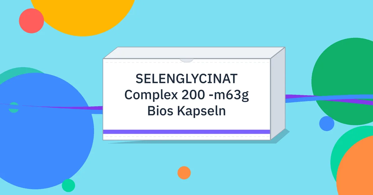 Symbolbild: Packung mit der Aufschrift SELENGLYCINAT Complex 200 -m63g Bios Kapseln (PZN 16329268) – Verfügbarkeit und Bezug in Apotheken in Frankfurt am Main
