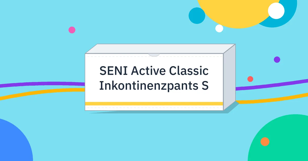 Symbolbild: Packung mit der Aufschrift SENI Active Classic Inkontinenzpants S (PZN 13330420) – Verfügbarkeit und Bezug in Apotheken in Frankfurt am Main
