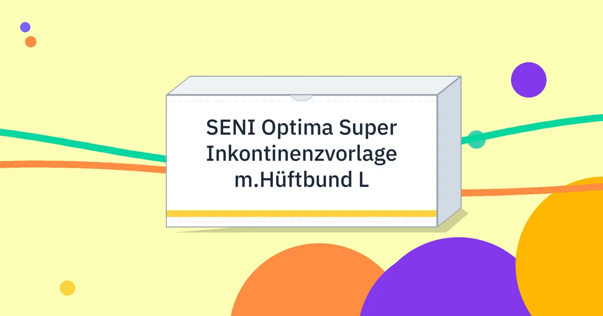 Symbolbild: Packung mit der Aufschrift SENI Optima Super Inkontinenzvorlage m.Hüftbund L (PZN 15397931) – Verfügbarkeit und Bezug in Apotheken in Frankfurt am Main