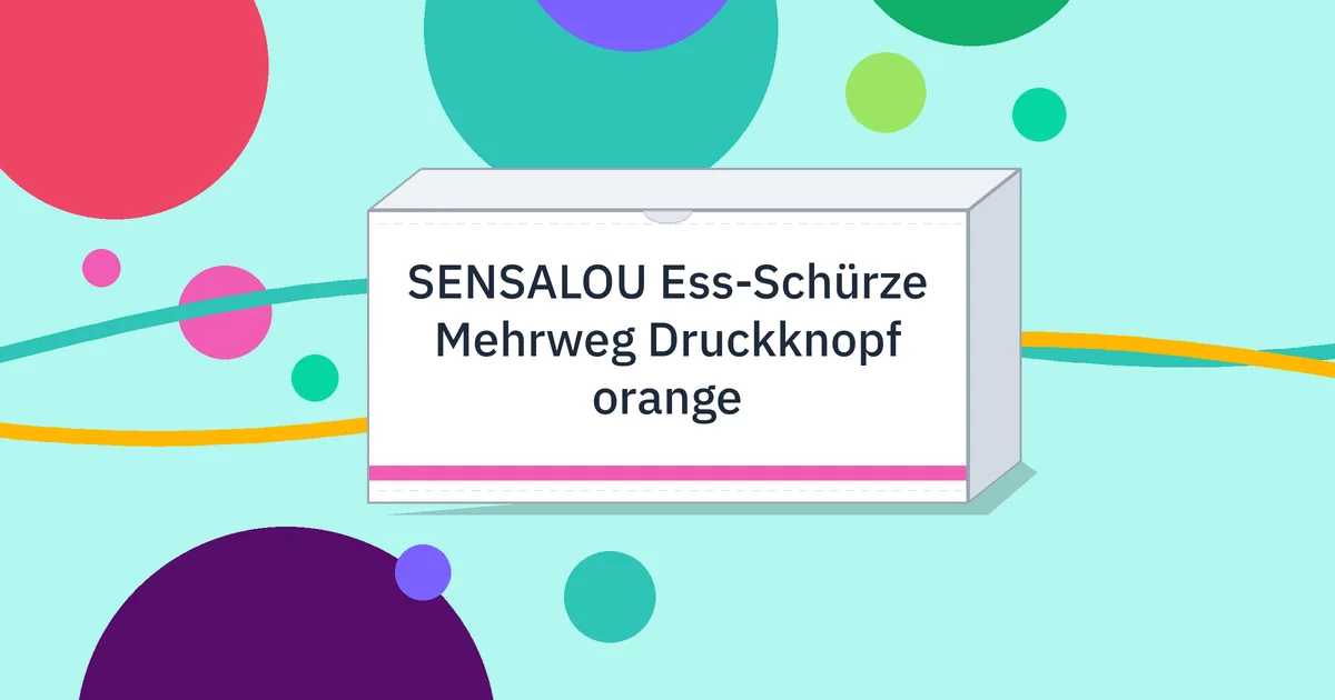 Symbolbild: Packung mit der Aufschrift SENSALOU Ess-Schürze Mehrweg Druckknopf orange (PZN 19428456) – Verfügbarkeit und Bezug in Apotheken in Frankfurt am Main