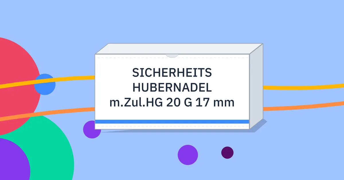 Symbolbild: Packung mit der Aufschrift SICHERHEITS HUBERNADEL m.Zul.HG 20 G 17 mm (PZN 12340480) – Verfügbarkeit und Bezug in Apotheken in Frankfurt am Main