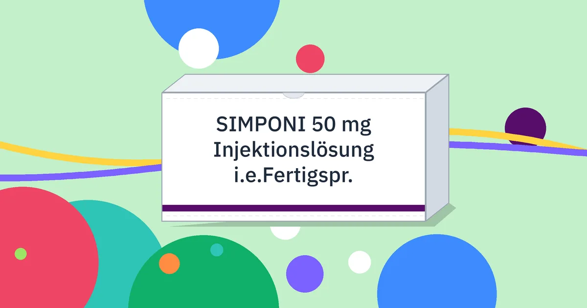 Symbolbild: Packung mit der Aufschrift SIMPONI 50 mg Injektionslösung i.e.Fertigspr. (PZN 15612430) – Verfügbarkeit und Bezug in Apotheken in Frankfurt am Main