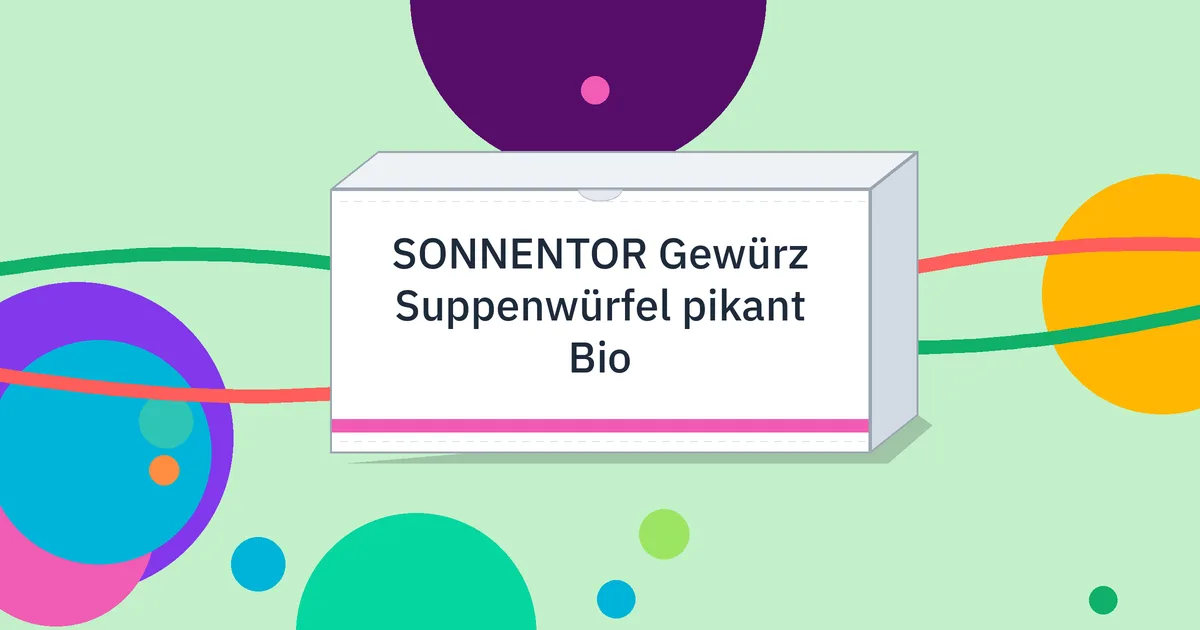 Symbolbild: Packung mit der Aufschrift SONNENTOR Gewürz Suppenwürfel pikant Bio (PZN 18903895) – Verfügbarkeit und Bezug in Apotheken in Frankfurt am Main