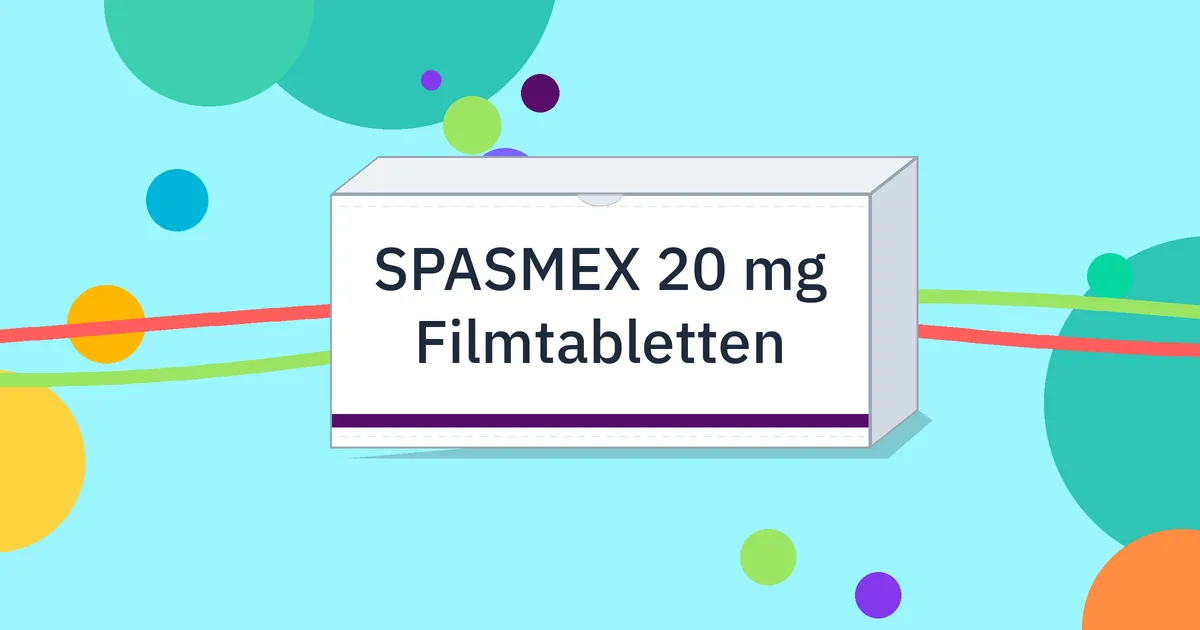 Symbolbild: Packung mit der Aufschrift SPASMEX 20 mg Filmtabletten (PZN 00557731) – Verfügbarkeit und Bezug in Apotheken in Frankfurt am Main