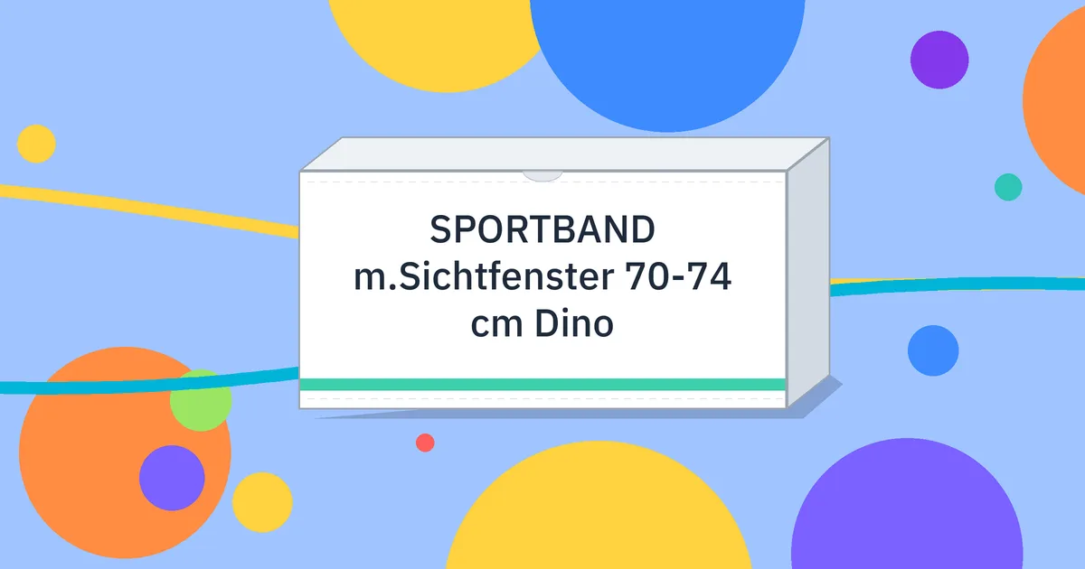 Symbolbild: Packung mit der Aufschrift SPORTBAND m.Sichtfenster 70-74 cm Dino (PZN 17837162) – Verfügbarkeit und Bezug in Apotheken in Frankfurt am Main