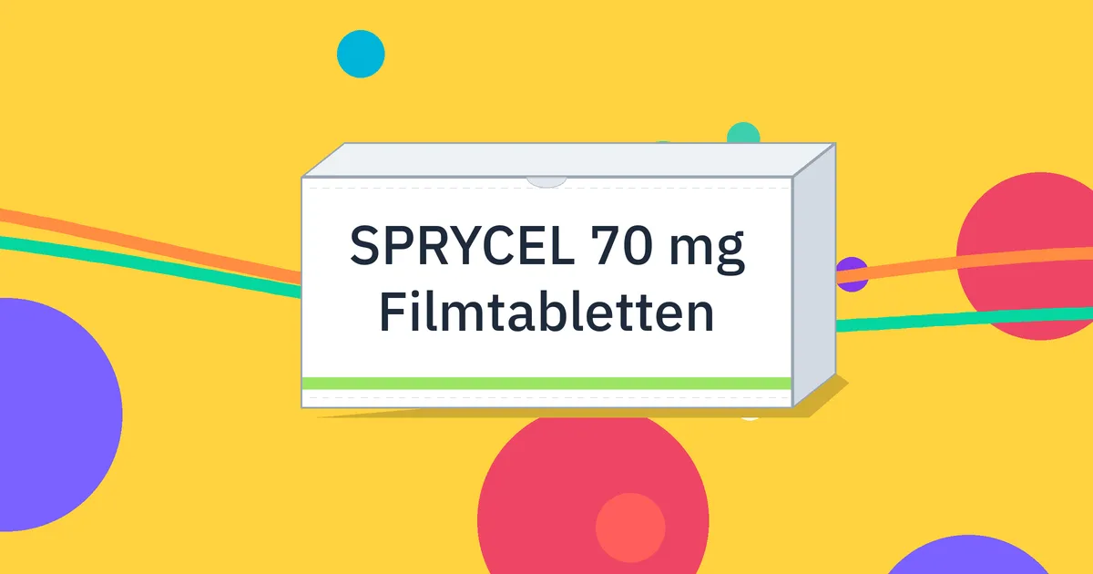 Symbolbild: Packung mit der Aufschrift SPRYCEL 70 mg Filmtabletten (PZN 17863739) – Verfügbarkeit und Bezug in Apotheken in Frankfurt am Main