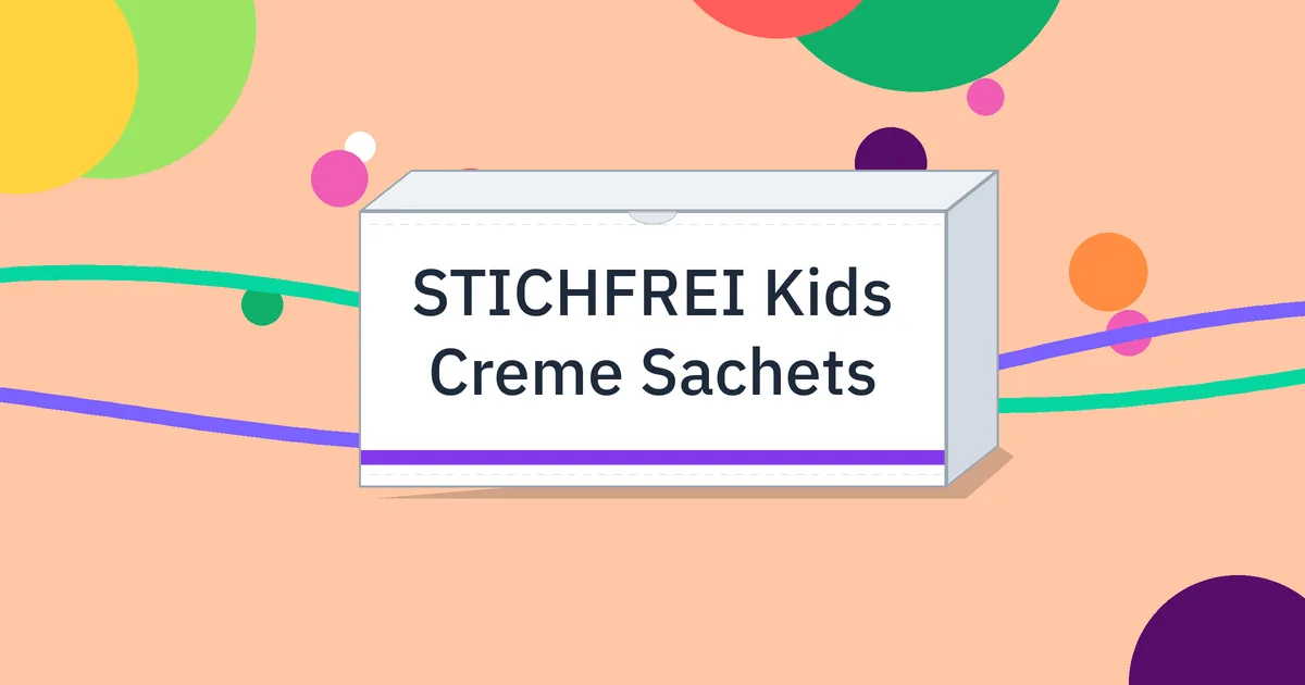 Symbolbild: Packung mit der Aufschrift STICHFREI Kids Creme Sachets (PZN 09283471) – Verfügbarkeit und Bezug in Apotheken in Frankfurt am Main