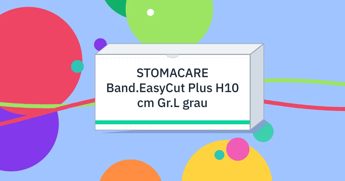 Symbolbild: Packung mit der Aufschrift STOMACARE Band.EasyCut Plus H10 cm Gr.L grau (PZN 16314427) – Verfügbarkeit und Bezug in Apotheken in Frankfurt am Main