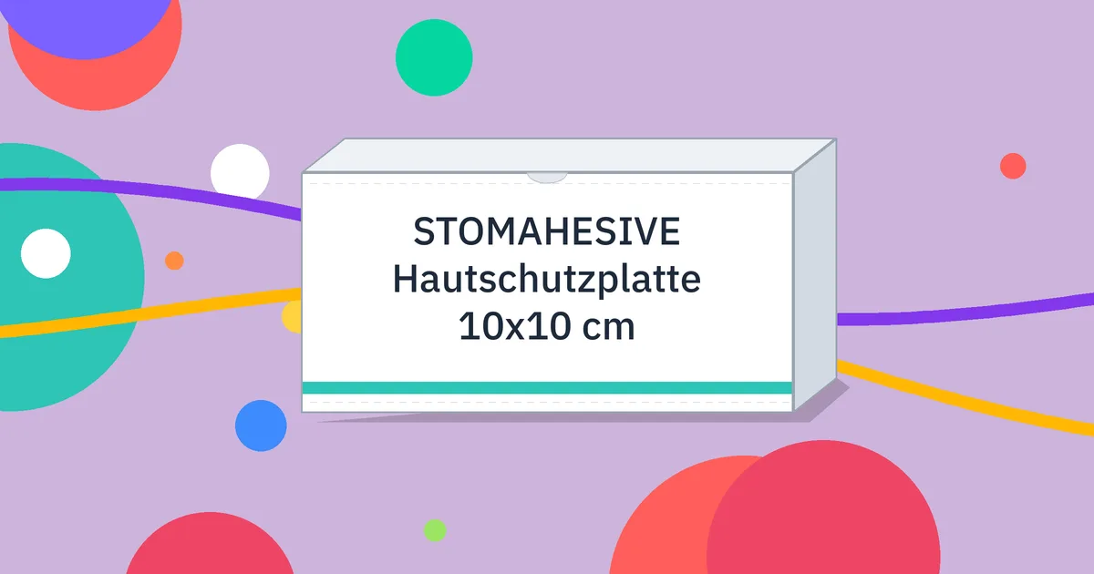 Symbolbild: Packung mit der Aufschrift STOMAHESIVE Hautschutzplatte 10x10 cm (PZN 01664943) – Verfügbarkeit und Bezug in Apotheken in Frankfurt am Main