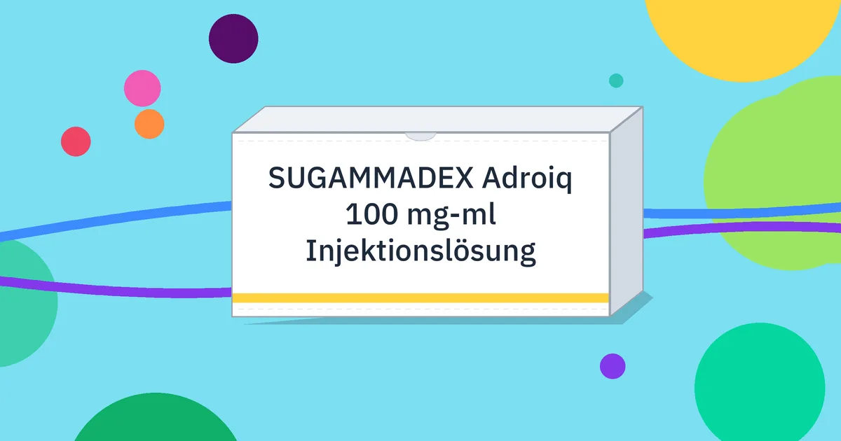 Symbolbild: Packung mit der Aufschrift SUGAMMADEX Adroiq 100 mg-ml Injektionslösung (PZN 18849693) – Verfügbarkeit und Bezug in Apotheken in Frankfurt am Main