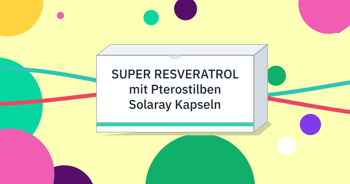 Symbolbild: Packung mit der Aufschrift SUPER RESVERATROL mit Pterostilben Solaray Kapseln (PZN 17254791) – Verfügbarkeit und Bezug in Apotheken in Frankfurt am Main