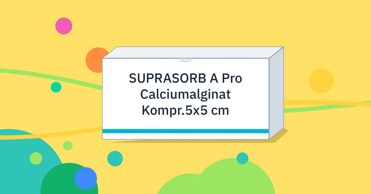 Symbolbild: Packung mit der Aufschrift SUPRASORB A Pro Calciumalginat Kompr.5x5 cm (PZN 19122941) – Verfügbarkeit und Bezug in Apotheken in Frankfurt am Main