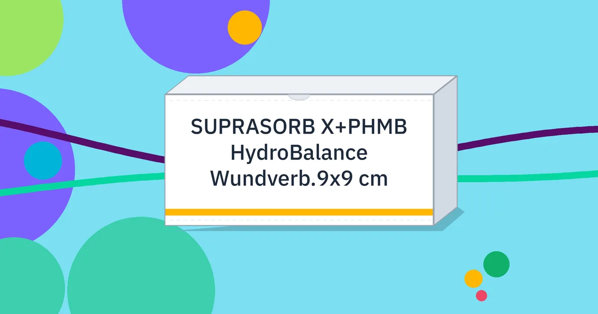 Symbolbild: Packung mit der Aufschrift SUPRASORB X+PHMB HydroBalance Wundverb.9x9 cm (PZN 20286990) – Verfügbarkeit und Bezug in Apotheken in Frankfurt am Main