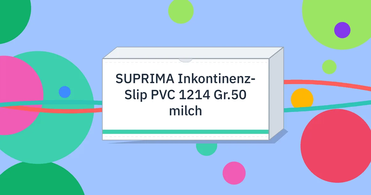 Symbolbild: Packung mit der Aufschrift SUPRIMA Inkontinenz-Slip PVC 1214 Gr.50 milch (PZN 03922929) – Verfügbarkeit und Bezug in Apotheken in Frankfurt am Main