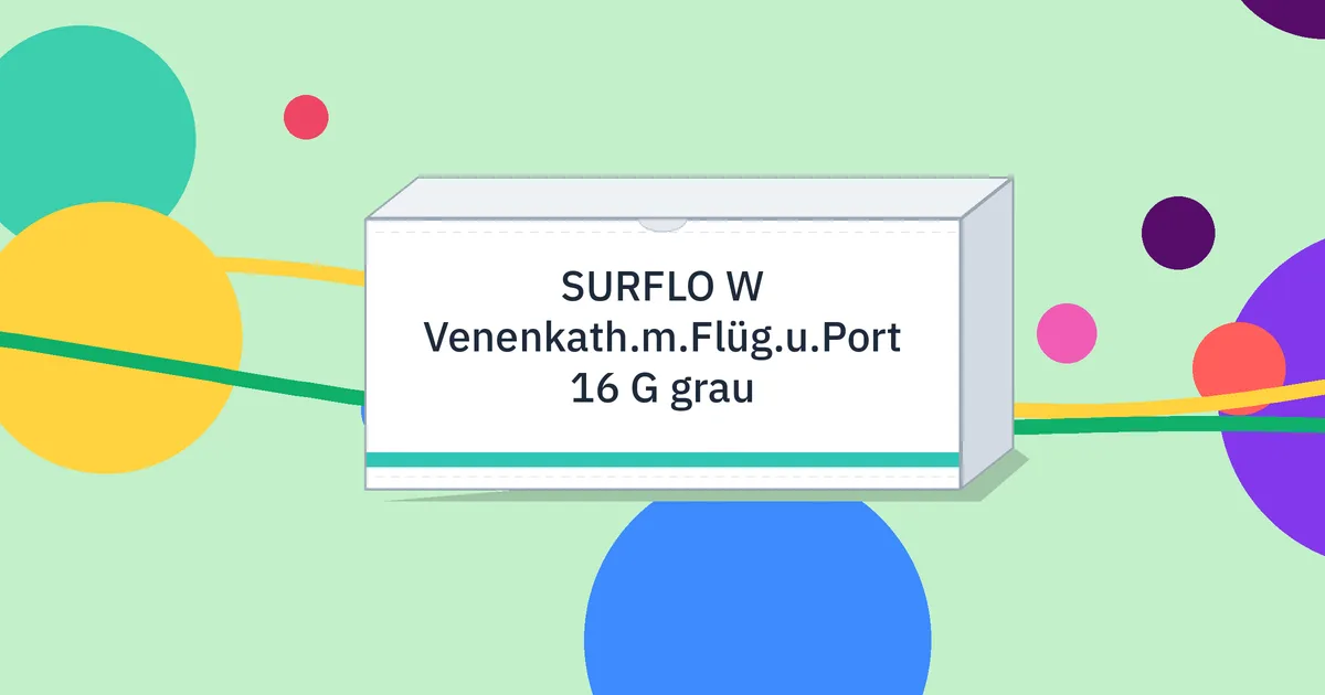 Symbolbild: Packung mit der Aufschrift SURFLO W Venenkath.m.Flüg.u.Port 16 G grau (PZN 06311103) – Verfügbarkeit und Bezug in Apotheken in Frankfurt am Main