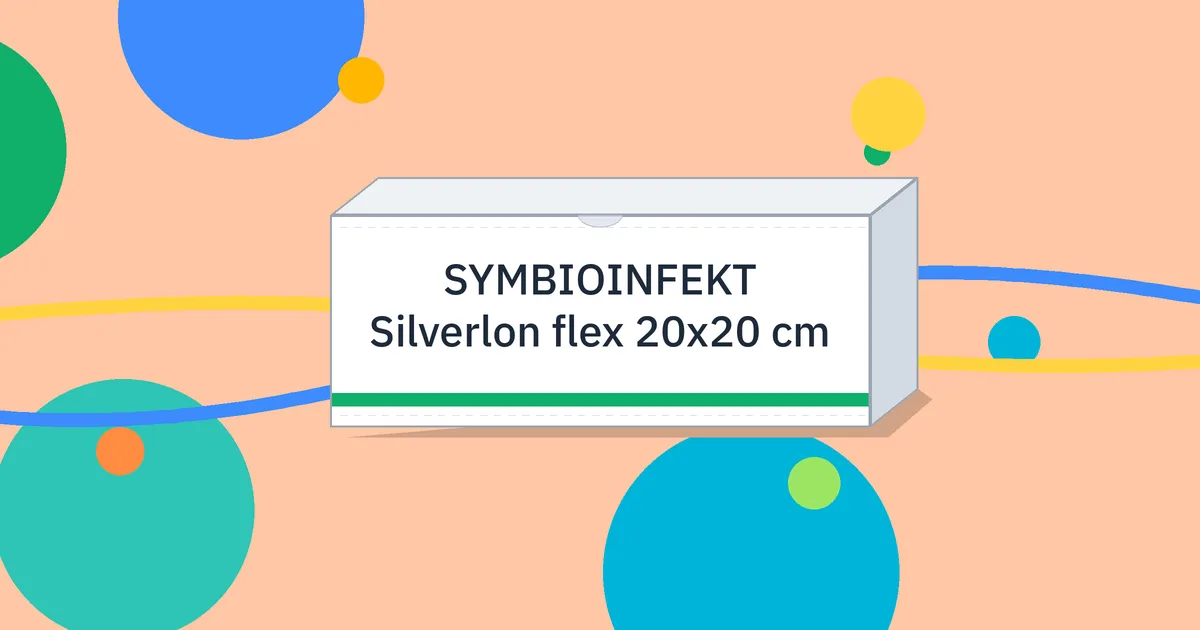 Symbolbild: Packung mit der Aufschrift SYMBIOINFEKT Silverlon flex 20x20 cm (PZN 11601659) – Verfügbarkeit und Bezug in Apotheken in Frankfurt am Main