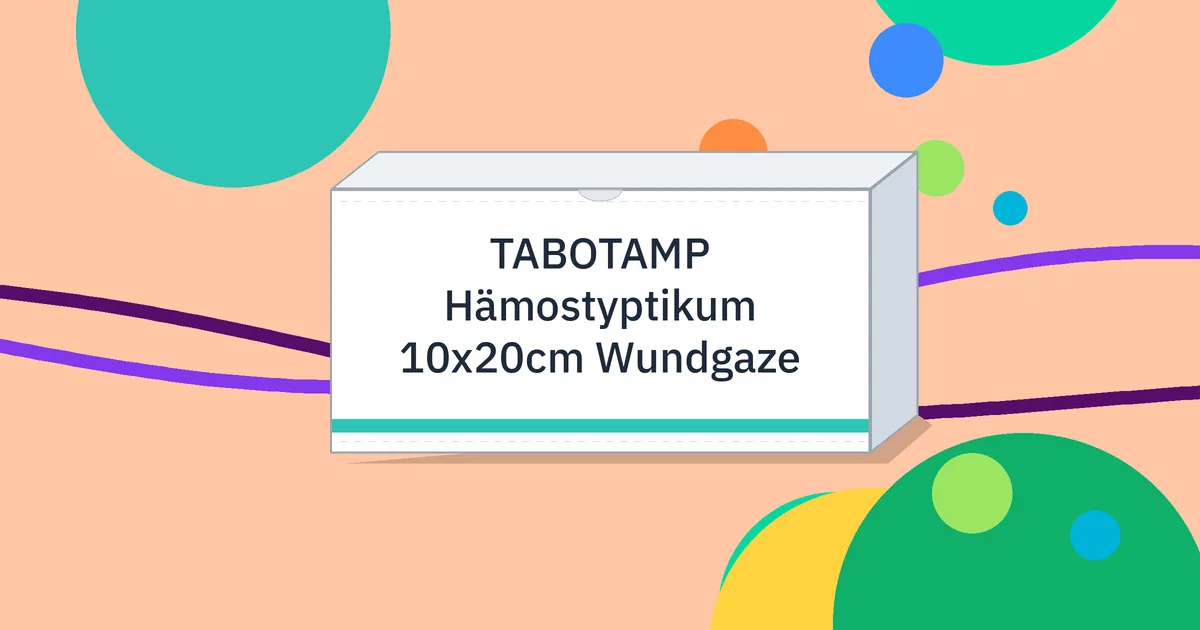 Symbolbild: Packung mit der Aufschrift TABOTAMP Hämostyptikum 10x20cm Wundgaze (PZN 04131101) – Verfügbarkeit und Bezug in Apotheken in Frankfurt am Main
