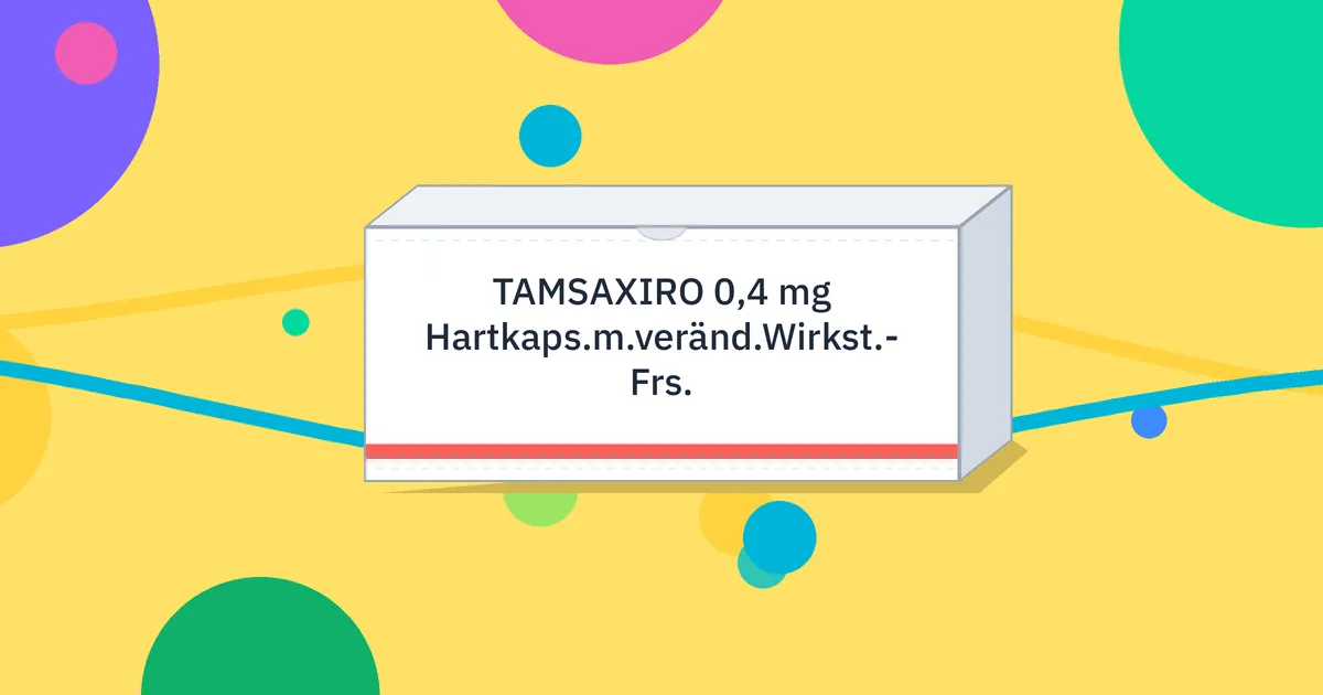Symbolbild: Packung mit der Aufschrift TAMSAXIRO 0,4 mg Hartkaps.m.veränd.Wirkst.-Frs. (PZN 19552015) – Verfügbarkeit und Bezug in Apotheken in Frankfurt am Main
