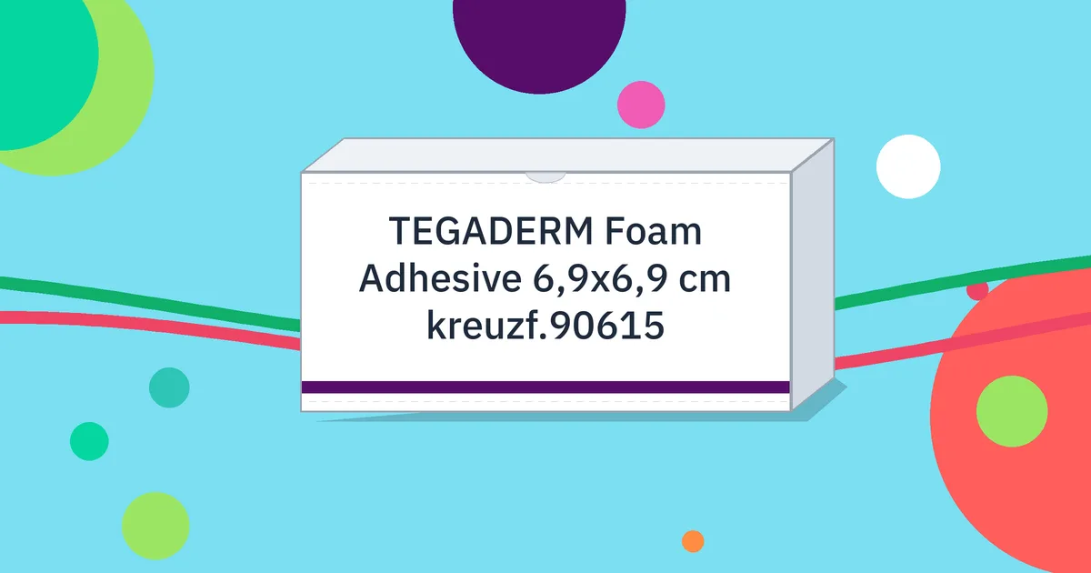 Symbolbild: Packung mit der Aufschrift TEGADERM Foam Adhesive 6,9x6,9 cm kreuzf.90615 (PZN 20597052) – Verfügbarkeit und Bezug in Apotheken in Frankfurt am Main