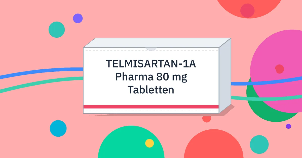 Symbolbild: Packung mit der Aufschrift TELMISARTAN-1A Pharma 80 mg Tabletten (PZN 01621307) – Verfügbarkeit und Bezug in Apotheken in Frankfurt am Main