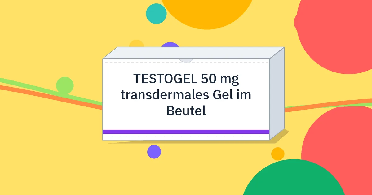Symbolbild: Packung mit der Aufschrift TESTOGEL 50 mg transdermales Gel im Beutel (PZN 20405420) – Verfügbarkeit und Bezug in Apotheken in Frankfurt am Main
