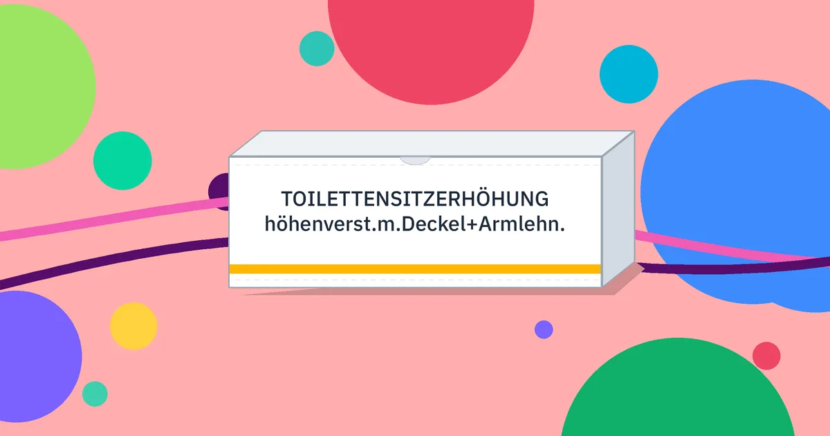 Symbolbild: Packung mit der Aufschrift TOILETTENSITZERHÖHUNG höhenverst.m.Deckel+Armlehn. (PZN 00514822) – Verfügbarkeit und Bezug in Apotheken in Frankfurt am Main