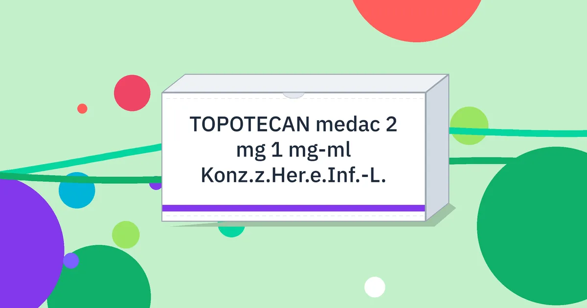 Symbolbild: Packung mit der Aufschrift TOPOTECAN medac 2 mg 1 mg-ml Konz.z.Her.e.Inf.-L. (PZN 09123750) – Verfügbarkeit und Bezug in Apotheken in Frankfurt am Main