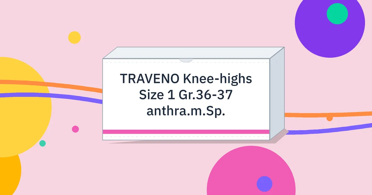 Symbolbild: Packung mit der Aufschrift TRAVENO Knee-highs Size 1 Gr.36-37 anthra.m.Sp. (PZN 17602849) – Verfügbarkeit und Bezug in Apotheken in Frankfurt am Main