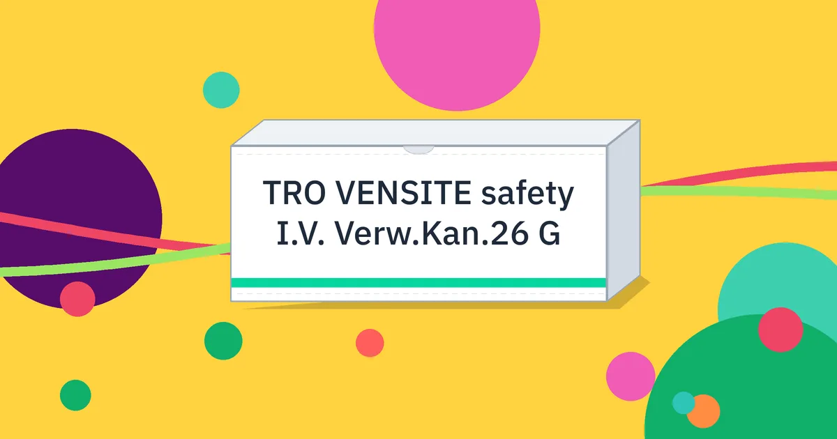 Symbolbild: Packung mit der Aufschrift TRO VENSITE safety I.V. Verw.Kan.26 G (PZN 11187964) – Verfügbarkeit und Bezug in Apotheken in Frankfurt am Main