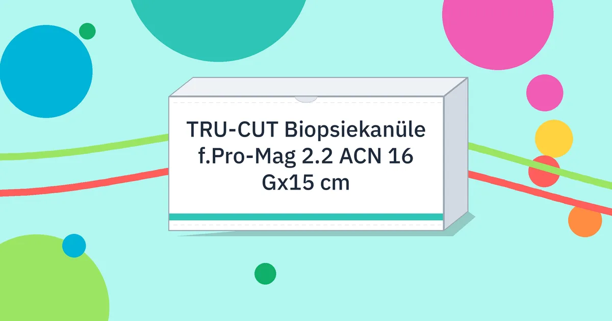 Symbolbild: Packung mit der Aufschrift TRU-CUT Biopsiekanüle f.Pro-Mag 2.2 ACN 16 Gx15 cm (PZN 07096598) – Verfügbarkeit und Bezug in Apotheken in Frankfurt am Main