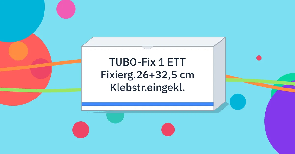 Symbolbild: Packung mit der Aufschrift TUBO-Fix 1 ETT Fixierg.26+32,5 cm Klebstr.eingekl. (PZN 18795810) – Verfügbarkeit und Bezug in Apotheken in Frankfurt am Main