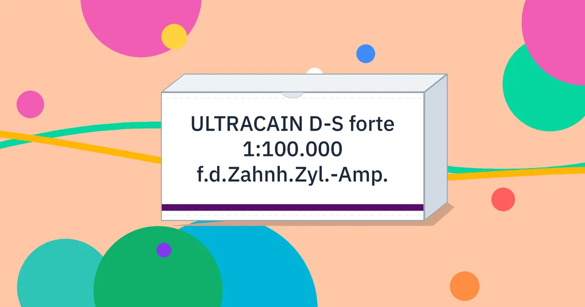 Symbolbild: Packung mit der Aufschrift ULTRACAIN D-S forte 1:100.000 f.d.Zahnh.Zyl.-Amp. (PZN 03018466) – Verfügbarkeit und Bezug in Apotheken in Frankfurt am Main