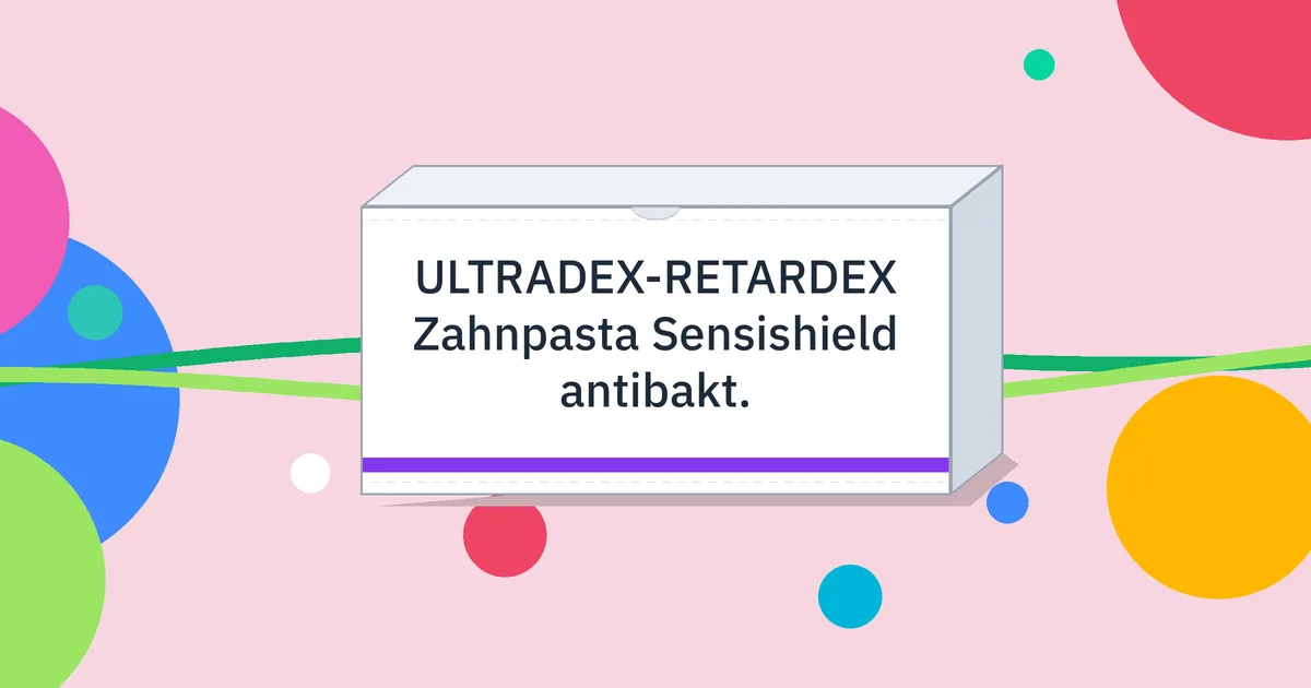 Symbolbild: Packung mit der Aufschrift ULTRADEX-RETARDEX Zahnpasta Sensishield antibakt. (PZN 02679651) – Verfügbarkeit und Bezug in Apotheken in Frankfurt am Main