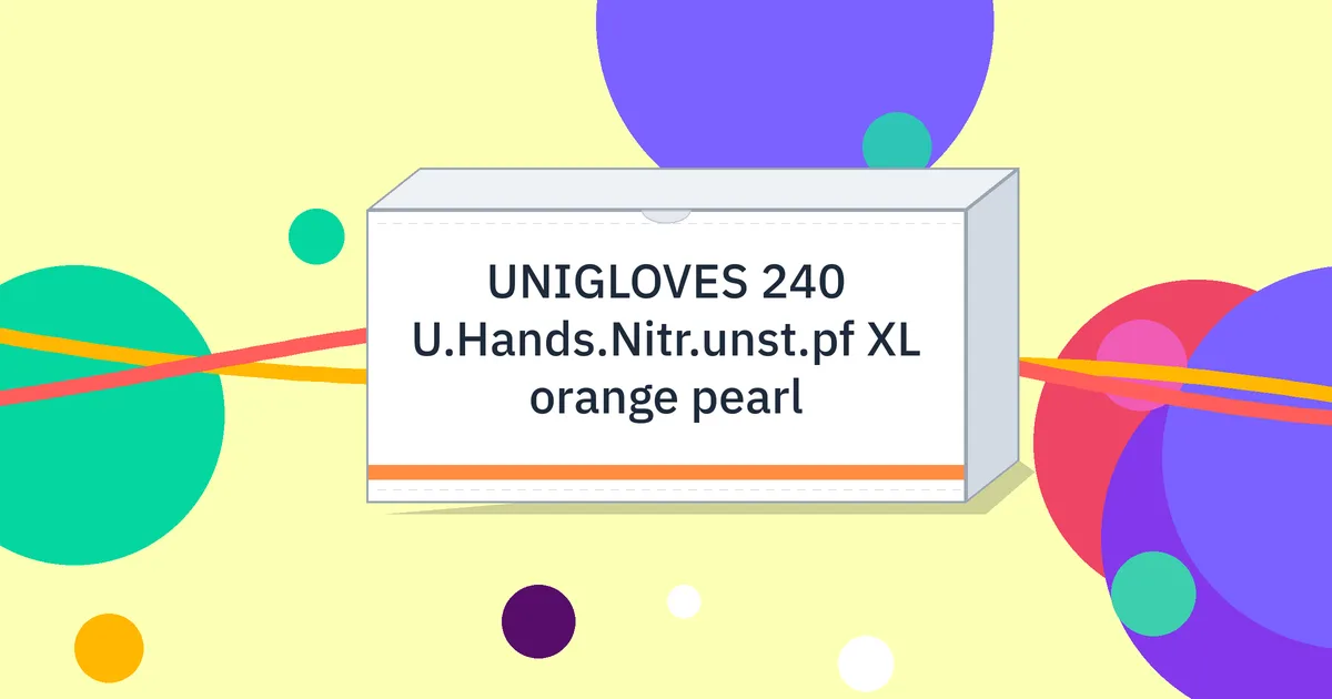 Symbolbild: Packung mit der Aufschrift UNIGLOVES 240 U.Hands.Nitr.unst.pf XL orange pearl (PZN 18101718) – Verfügbarkeit und Bezug in Apotheken in Frankfurt am Main