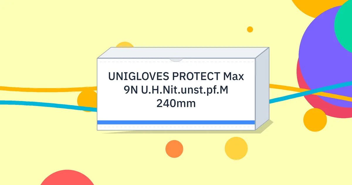 Symbolbild: Packung mit der Aufschrift UNIGLOVES PROTECT Max 9N U.H.Nit.unst.pf.M 240mm (PZN 20189146) – Verfügbarkeit und Bezug in Apotheken in Frankfurt am Main