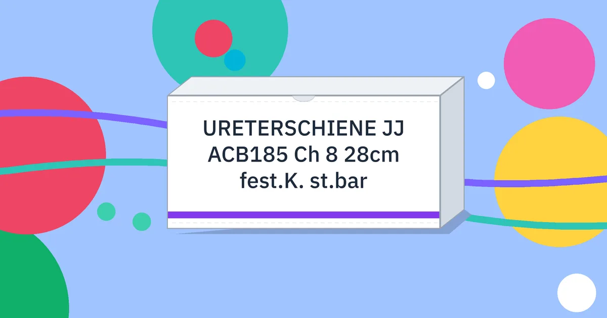 Symbolbild: Packung mit der Aufschrift URETERSCHIENE JJ ACB185 Ch 8 28cm fest.K. st.bar (PZN 00752355) – Verfügbarkeit und Bezug in Apotheken in Frankfurt am Main