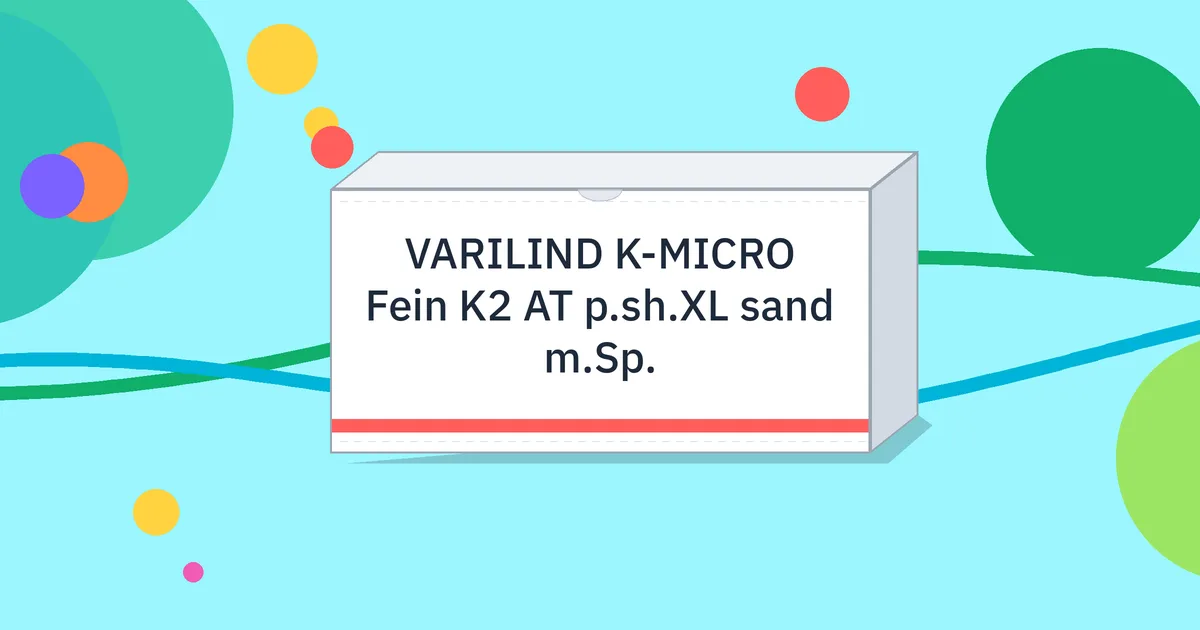 Symbolbild: Packung mit der Aufschrift VARILIND K-MICRO Fein K2 AT p.sh.XL sand m.Sp. (PZN 20618297) – Verfügbarkeit und Bezug in Apotheken in Frankfurt am Main