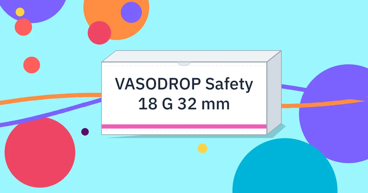 Symbolbild: Packung mit der Aufschrift VASODROP Safety 18 G 32 mm (PZN 04791984) – Verfügbarkeit und Bezug in Apotheken in Frankfurt am Main