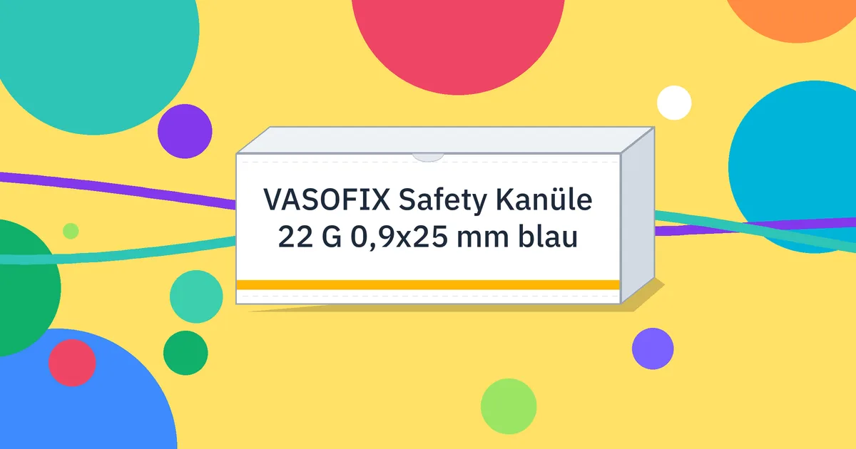 Symbolbild: Packung mit der Aufschrift VASOFIX Safety Kanüle 22 G 0,9x25 mm blau (PZN 17859413) – Verfügbarkeit und Bezug in Apotheken in Frankfurt am Main