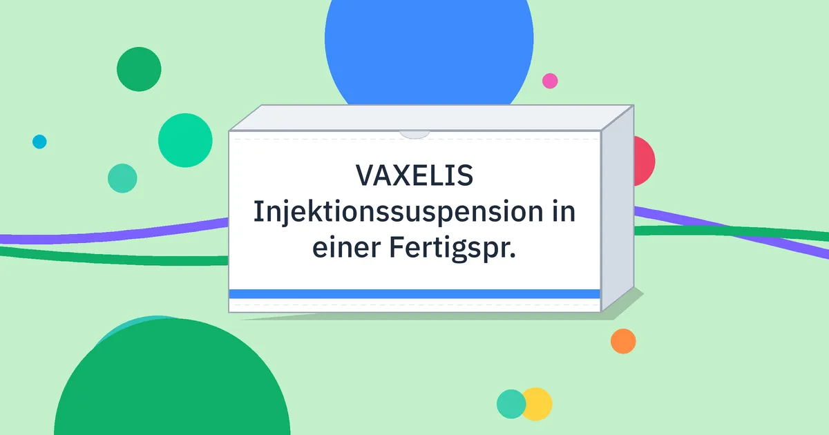 Symbolbild: Packung mit der Aufschrift VAXELIS Injektionssuspension in einer Fertigspr. (PZN 12387004) – Verfügbarkeit und Bezug in Apotheken in Frankfurt am Main