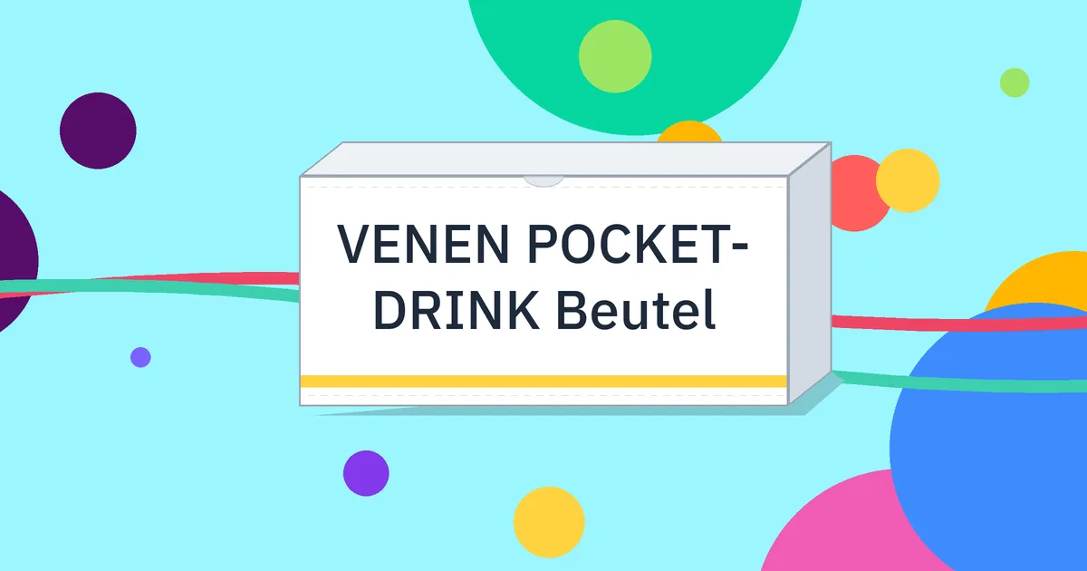 Symbolbild: Packung mit der Aufschrift VENEN POCKET-DRINK Beutel (PZN 11659038) – Verfügbarkeit und Bezug in Apotheken in Frankfurt am Main