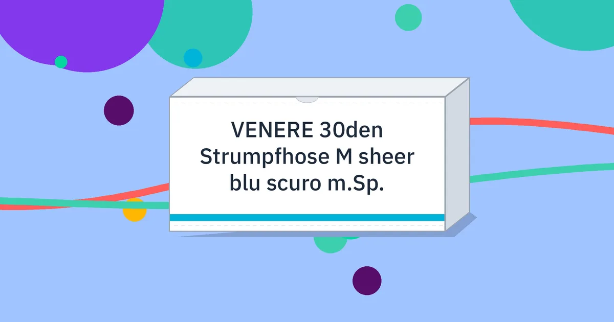 Symbolbild: Packung mit der Aufschrift VENERE 30den Strumpfhose M sheer blu scuro m.Sp. (PZN 16172016) – Verfügbarkeit und Bezug in Apotheken in Frankfurt am Main