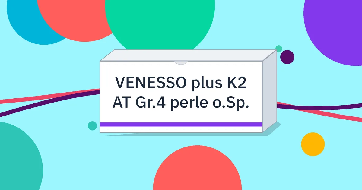 Symbolbild: Packung mit der Aufschrift VENESSO plus K2 AT Gr.4 perle o.Sp. (PZN 03288177) – Verfügbarkeit und Bezug in Apotheken in Frankfurt am Main