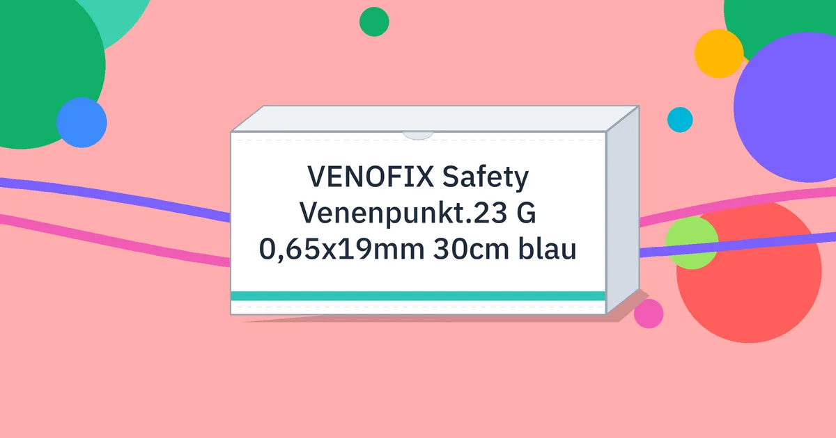 Symbolbild: Packung mit der Aufschrift VENOFIX Safety Venenpunkt.23 G 0,65x19mm 30cm blau (PZN 17935321) – Verfügbarkeit und Bezug in Apotheken in Frankfurt am Main