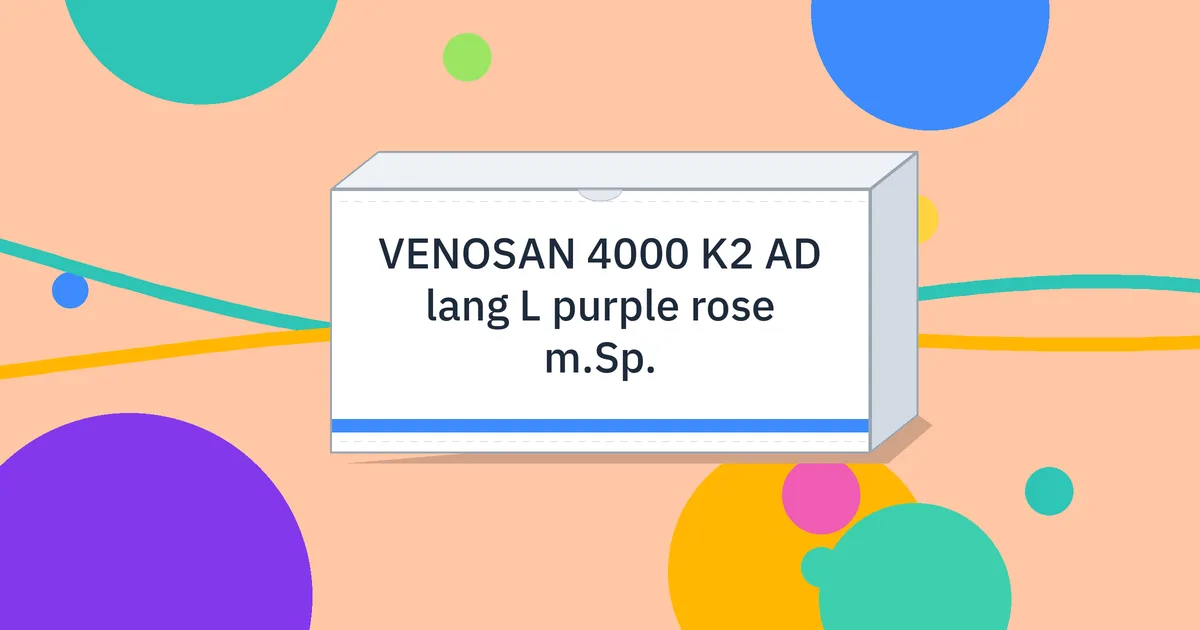 Symbolbild: Packung mit der Aufschrift VENOSAN 4000 K2 AD lang L purple rose m.Sp. (PZN 18847576) – Verfügbarkeit und Bezug in Apotheken in Frankfurt am Main