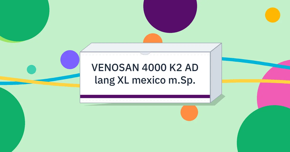Symbolbild: Packung mit der Aufschrift VENOSAN 4000 K2 AD lang XL mexico m.Sp. (PZN 14423810) – Verfügbarkeit und Bezug in Apotheken in Frankfurt am Main