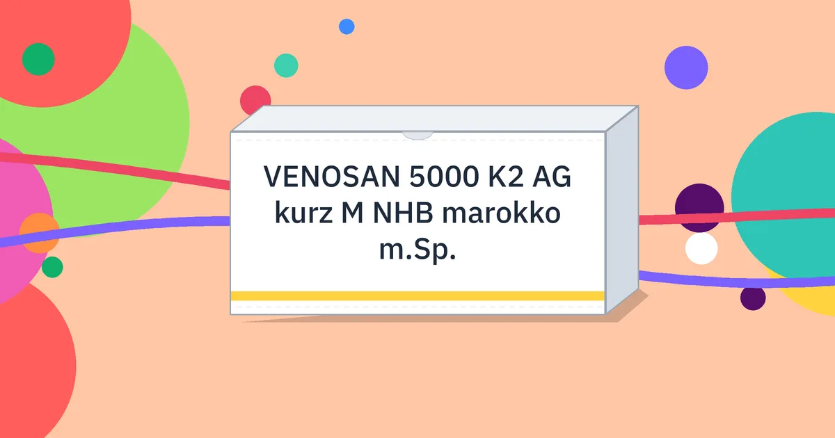 Symbolbild: Packung mit der Aufschrift VENOSAN 5000 K2 AG kurz M NHB marokko m.Sp. (PZN 14432275) – Verfügbarkeit und Bezug in Apotheken in Frankfurt am Main